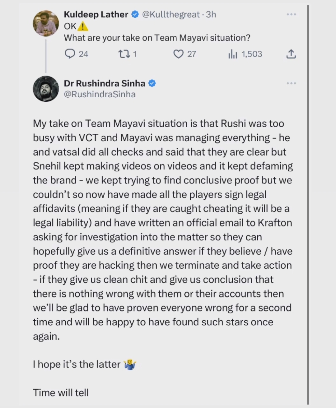 Global Esports CEO Urges Krafton to Investigate Team Mayavi & GE Phoenix Controversy