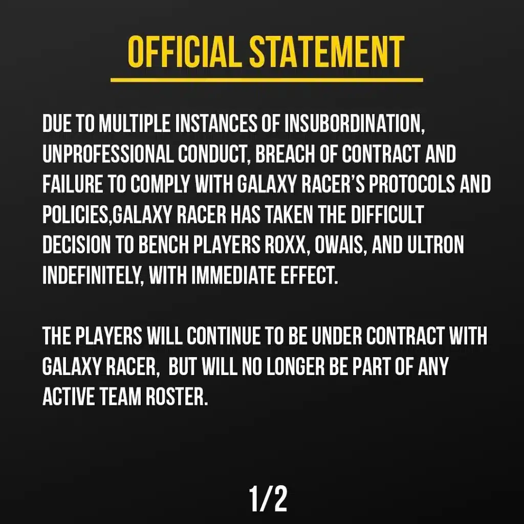 Galaxy Racers bench Owais, Roxx and Ultron from BGMI Roster » TalkEsport