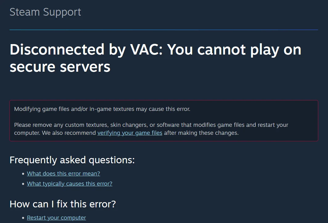 How to Fix Disconnected by VAC Error in CS2?