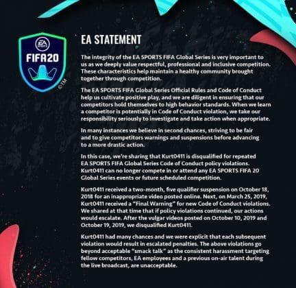 FIFA Esports player gets banned permanently for spitting on EA logo