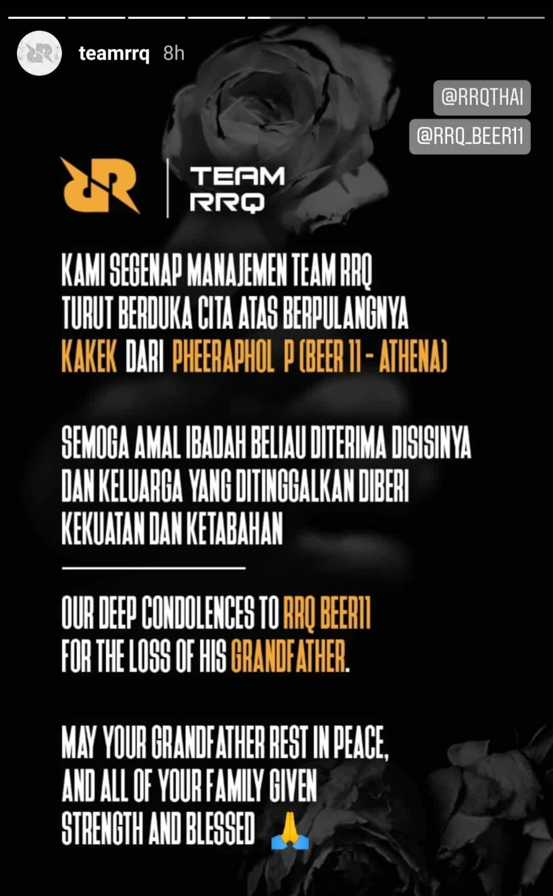 RRQ Beer11 lost his grandfather just before playing the PMWL Finals