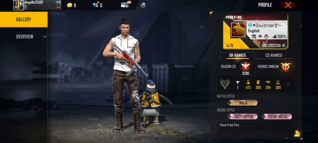 RAISTAR FREE FIRE ID AND STATS: OCT 2021